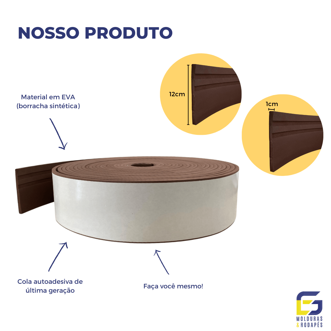 Rodapé Eva Autocolante Flexível Boracéia 12cm x 1cm Marrom