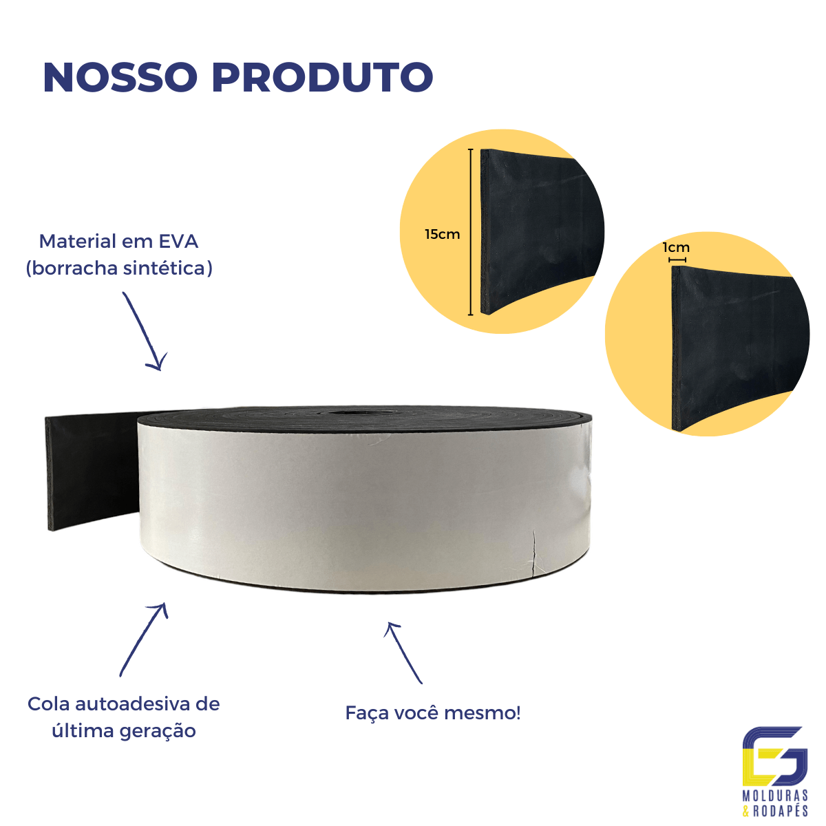 Rodapé Eva Autocolante Flexível Liso 15cm x 1cm Preto